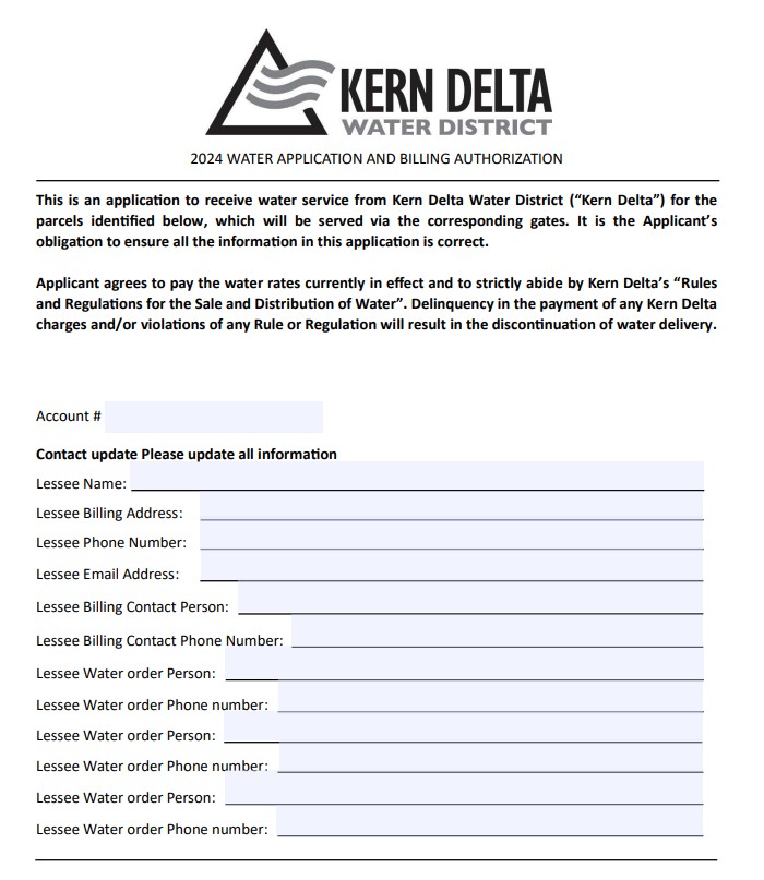 Water Application Cover Page - Kern Delta